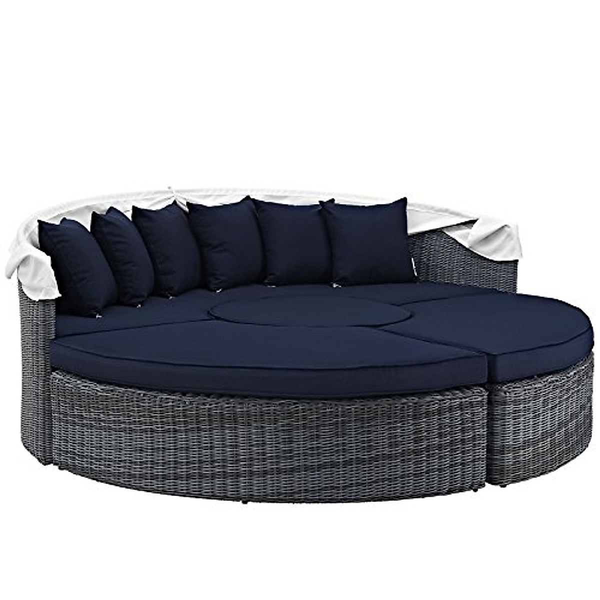 Modway Summon Outdoor Patio Daybed with Canopy and Sunbrella Cushions in Canvas Navy