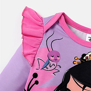 Disney Princess Rapunzel Ariel Belle Tiana Baby Girls Ruffle Long Sleeve Romper Newborn to Infant Purple 6-9 Months