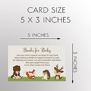 Woodland Friends Bring A Book Cards Burlap Forest Friends Baby Shower First Book Collection Library Keepsake Gift Idea Fox Deer Raccoon Zoo Animals Nature Gender Neutral Unisex (25 Count)