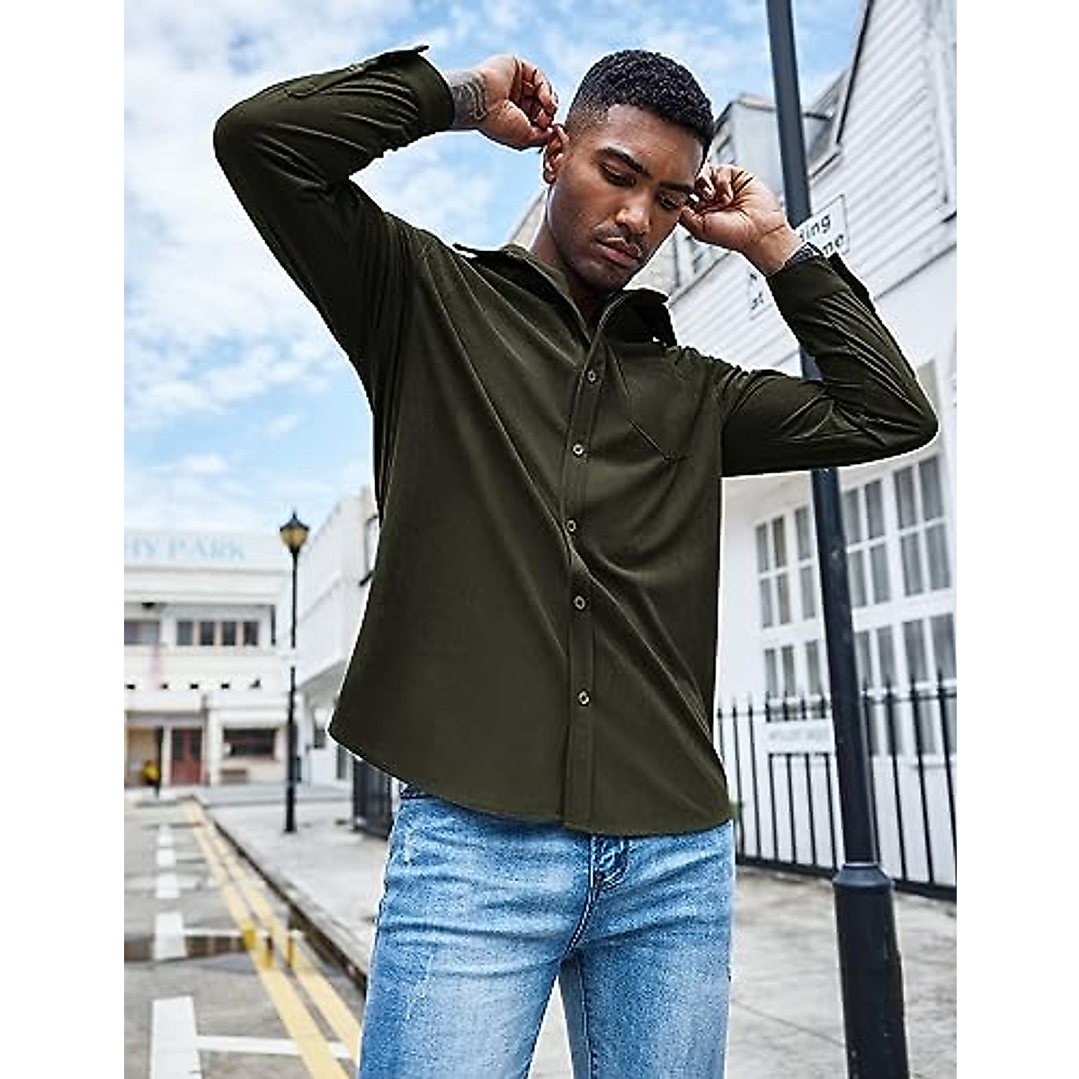 COOFANDY Men's Waffle Corduroy Solid Winter Shirts Outdoor Corduroy Jacket with Pocket