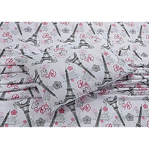 Home Collection Twin Size Comforter And Sheet Set Paris Eiffel Tower Hearts Flowers for Girls/Teens White Pink Black Pink / White New
