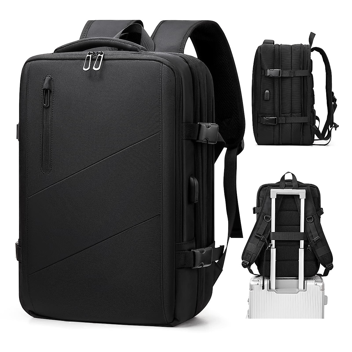 Men Carry on Travel Backpack 40L,Hiking Backpack Waterproof for Women, Lightweight School Casual Daypack Laptop Backpack with Expandable Airplane Approved 15.6 inch Laptop Compartment USB Charge Port