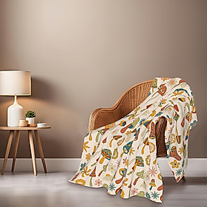 QOSEIEN Throw Blanket,Retro Groovy Mushroom Boho Hippie Daisy Flowers Print Blanket for Kids Baby Bedroom Sofa Couch Holiday Decor 50"x60"