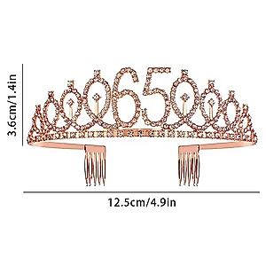 Ceqiny 65th Birthday Sash Tiara and Crowns for Girls, Birthday Queen Rose Gold Tiara, Princess Tiara Rhinestone Headbands with Combs Bridal Wedding Tiaras for Wedding Prom Bridal Party Christmas