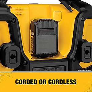 DEWALT 20V MAX Bluetooth Radio, 100 ft Range, Battery and AC Power Cord Included, Portable for Jobsites (DCR025)