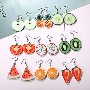 VEINTI+1 Summer Fruit Earrings Lightweight Trendy Statement Creative Funny Lifelike Fruits Acrylic Earrings for Women (Orange)