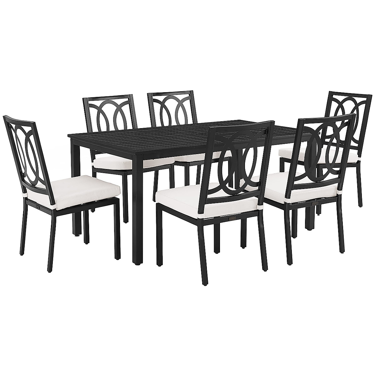 Crosley Furniture Chambers 7-Piece Outdoor Dining Set for 6, Patio Table and Chairs for Backyard, Deck, Matte Black with Creme Cushions