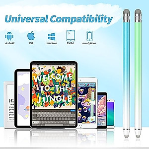 Universal Stylus Pens for Touch Screens (2 Pcs), High Sensitivity Fiber Tips, Compatible with Apple/iPhone/iPad/iOS/Android/Samsung Tablets and All Capacitive Touch Screens (Green+Blue)