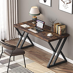 LITTLE TREE 55 Inch Large Simple Industrial Computer Desk Study Writing Table Home Office Workstation,Rustic Brown