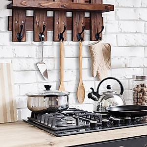 iHangers Coat Rack Wall Mount, Wall Hooks with Shelf, Retro Rustic Fence Style with 5 Hooks for Entryway, Living Room, Bathroom, Bedroom, Kitchen (Burnt wood)