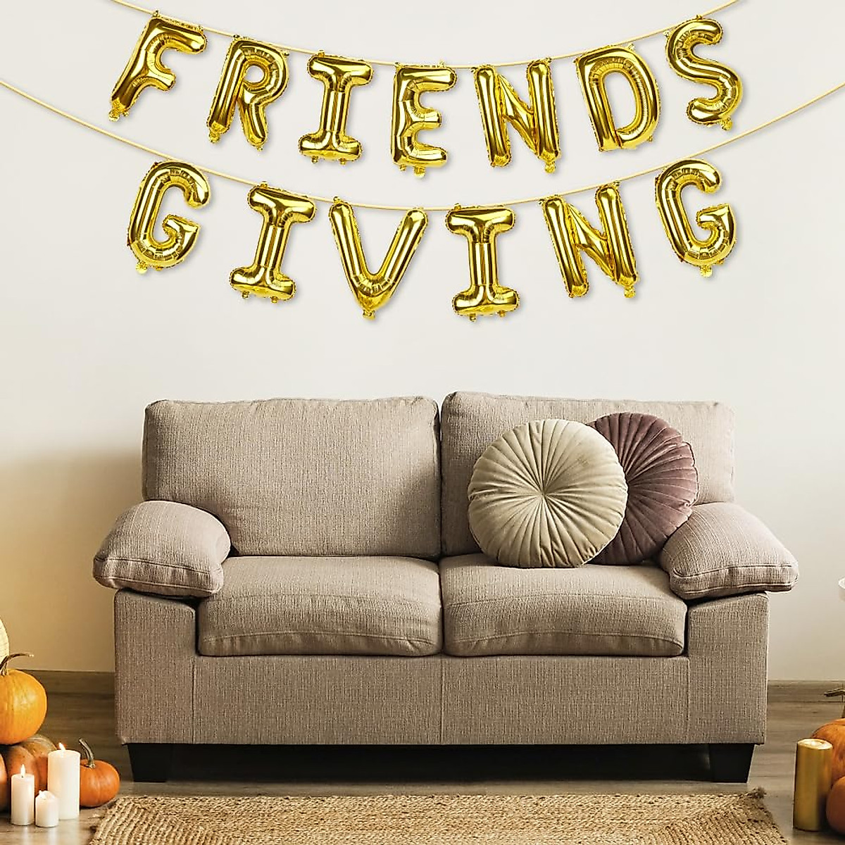 Friendsgiving Balloons, Friends Giving Banner for Party Decorations, Foil Balloons for Friendsgiving Decor (Gold)
