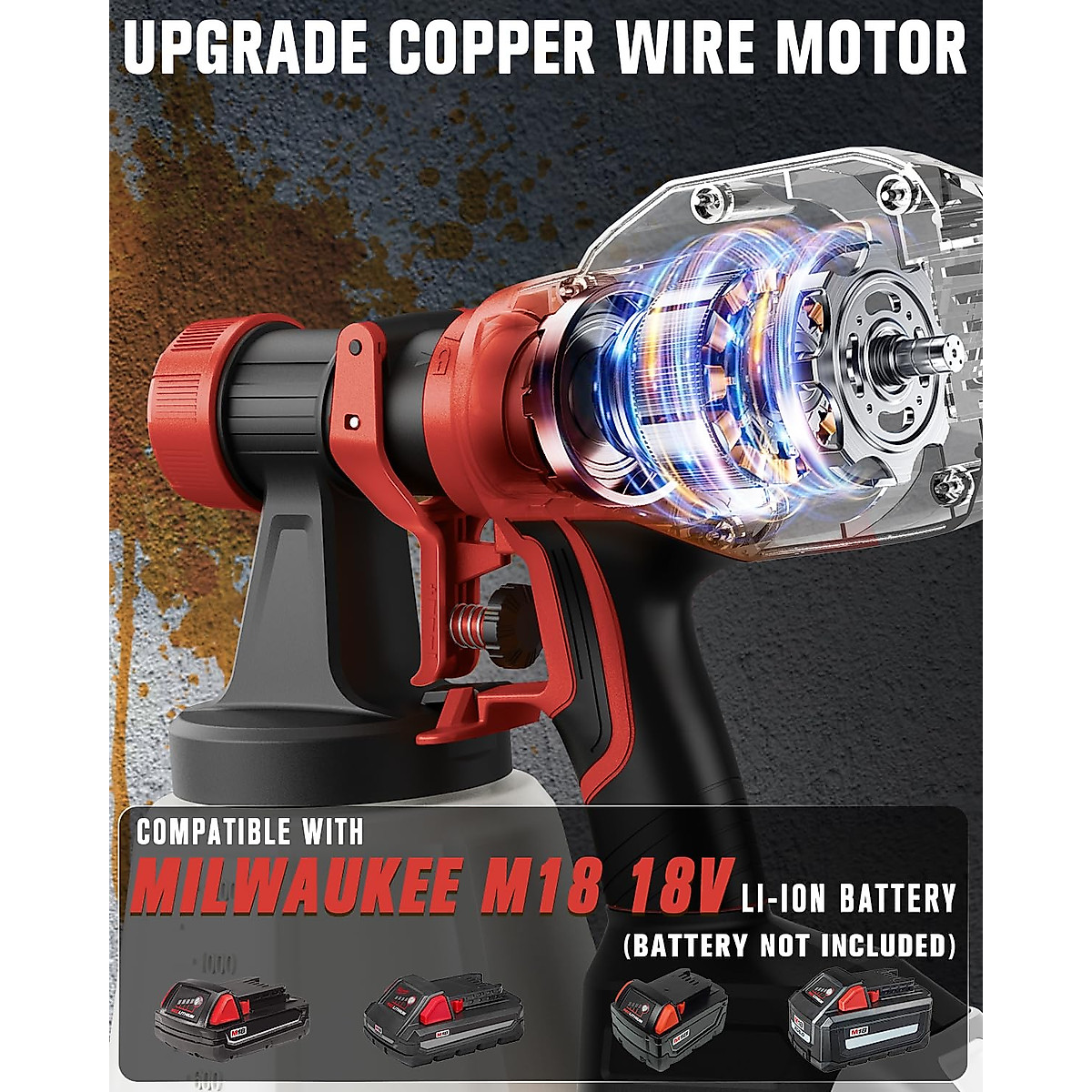 Cordless Paint Sprayer Compatible with Milwaukee M18 18V Battery, Spray Paint Gun with 5 Copper Nozzles, Electric Paint Sprayer for House Painting, Paint Sprayers for Home Interior, Fence (Tool Only)