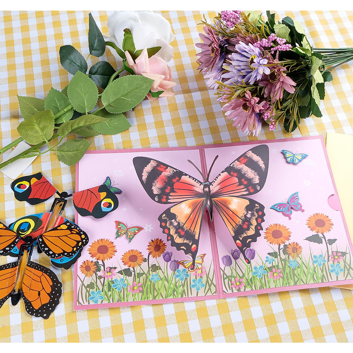 ilauke Pop Up Cards, 3D Butterfly Pop Up Cards, Greeting Cards with Magic Flying Butterfly&Envelopes, for Mothers Fathers Teachers Day Birthday Valentine's Anniversary Thank You Day
