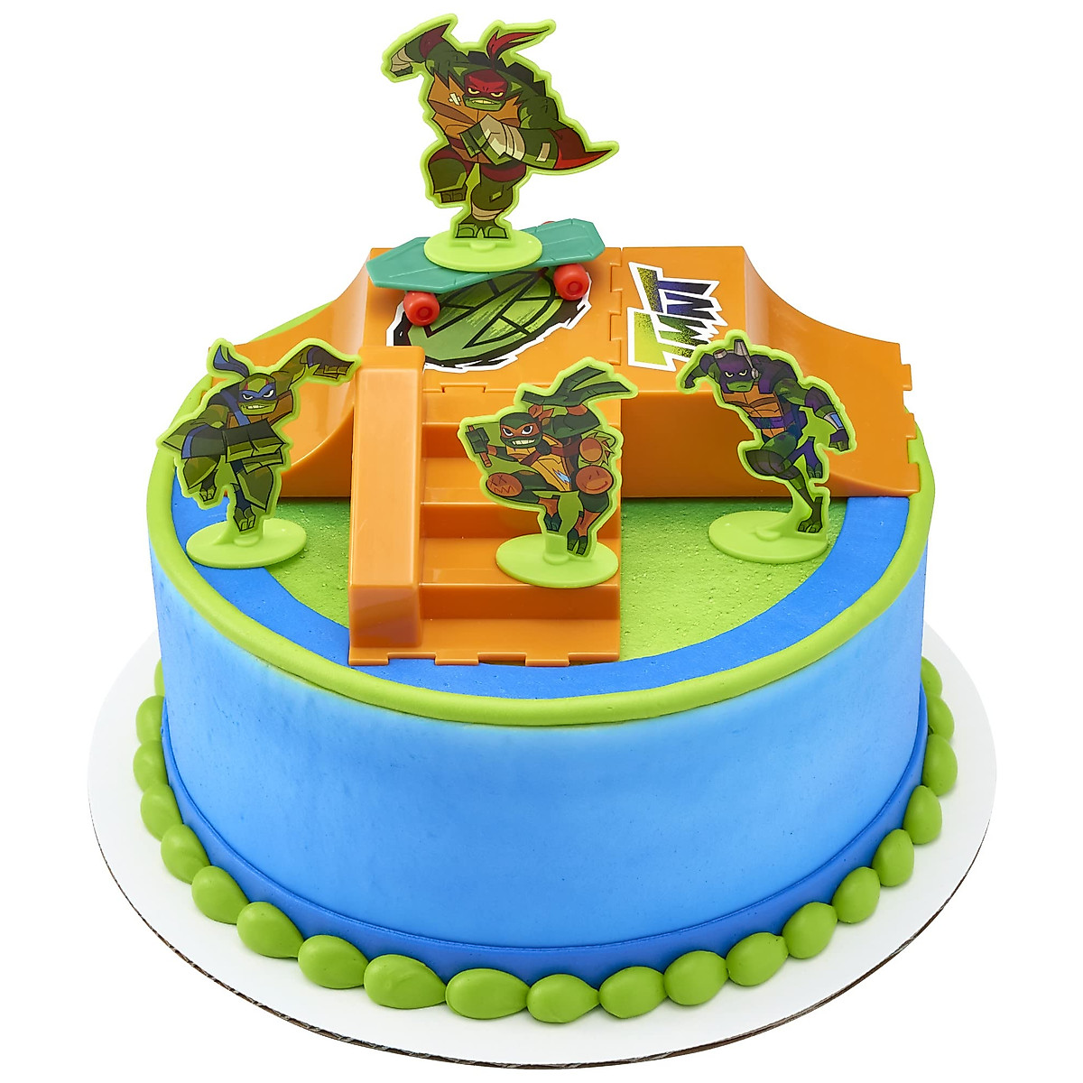DecoSet® Teenage Mutant Ninja Turtles TMNT-RISE UP! Cake Topper, 6-Piece Birthday Decoration for Cakes and Cupcakes, Surprise Your TMNT Fan with ALL the Characters and Interactive Skateboard