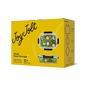 JoyFul by JoyJolt 24pc Borosilicate Glass Storage Containers with Lids. 12 Airtight, Freezer Safe Food Storage Containers, Pantry Kitchen Storage Containers, Glass Meal Prep Container for Lunch