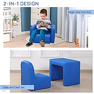 Qaba 2-in-1 Multifunctional Kids Sofa Convertible Table and Chair Set for 3 Years Old Boys Girls, Blue