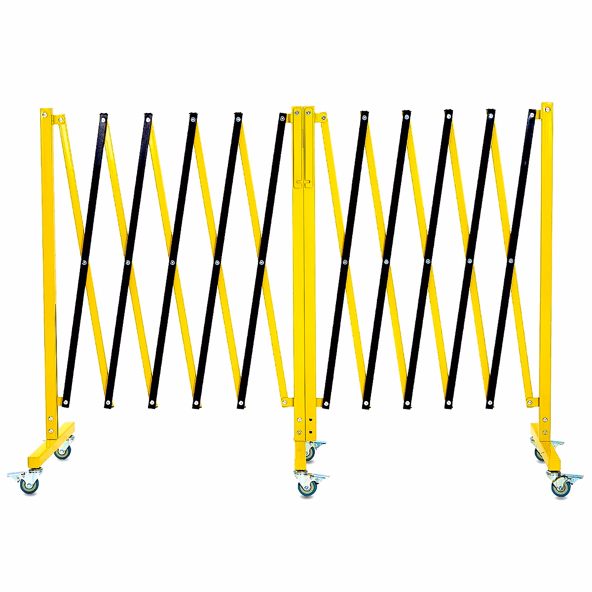 Garvee 19.8 FT Industrial Expandable Metal Barricade, Rotatable & Portable Safety Barrier with a Warning Board and Casters, Retractable Traffic Fence Mobile Safety Barrier Gate Yellow Black