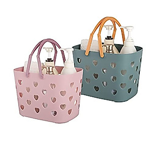 Anyoifax 2 Pack Portable Shower Caddy Tote Plastic Storage Basket with Handle Box Organizer Bin for Bathroom, Pantry, Kitchen, College Dorm, Garage, Set of 2 - Pink & Blue