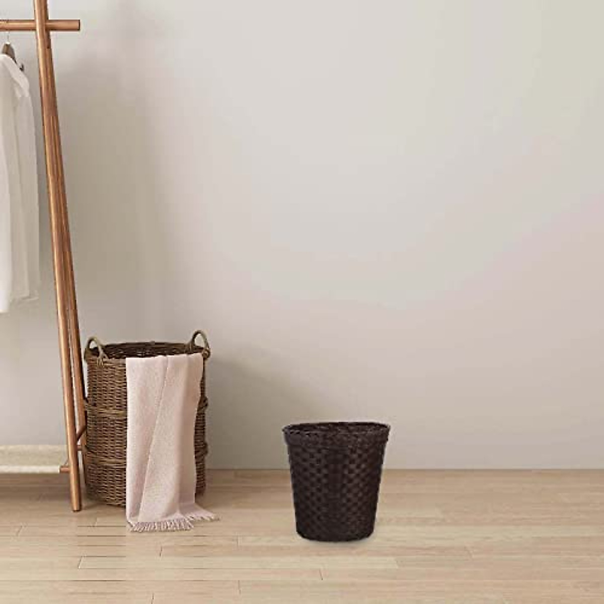 PATKAW Wicker Hamper Paper Woven Trash Can Seagrass Waste Basket Garbage Container Rubbish Bin Wicker Organizer Storage Basket Laundry Hamper Flower Plant Pot Home Office Decor Wicker Waste Basket