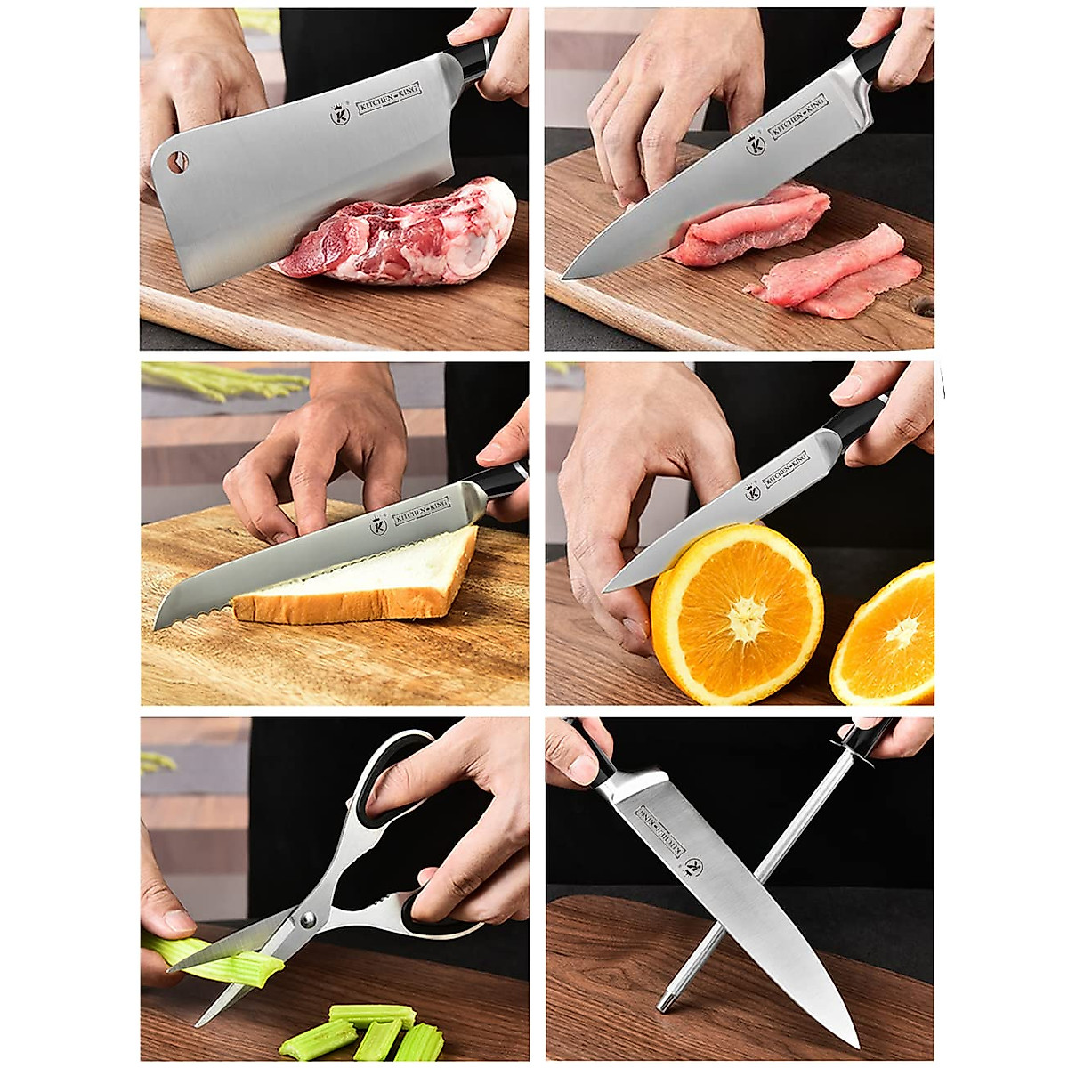 Knife Set, 9-Piece Black Professional Kitchen Knife Set for Chef, Super Sharp Knife Set with Acrylic Stand, Stainless Steel Knife Block Set for Kitchen with Sharpener and Scissors, Ergonomical Design