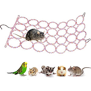 Jevnd Rat Climbing Rope Net Toy for Cage, Bird Hemp Rope Perch Swing, Ladder Rope Bridge Hanging Hammock, Small Animal Activity Toy for Gerbil, Mouse, Mice, Parrot, Bird (Random Color)