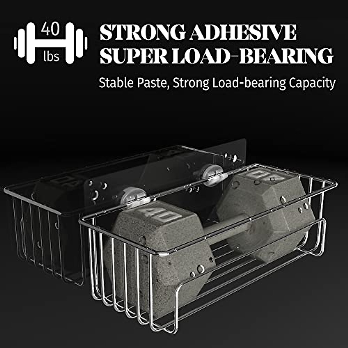 HOMOH Adhesive Shower Caddy, Bathroom Basket Shelf with Soap Dish and Hooks Wall Mounted No Drilling Rustproof Storage Organizer Racks for Bathroom, Toilet, Kitchen - 2 Pack