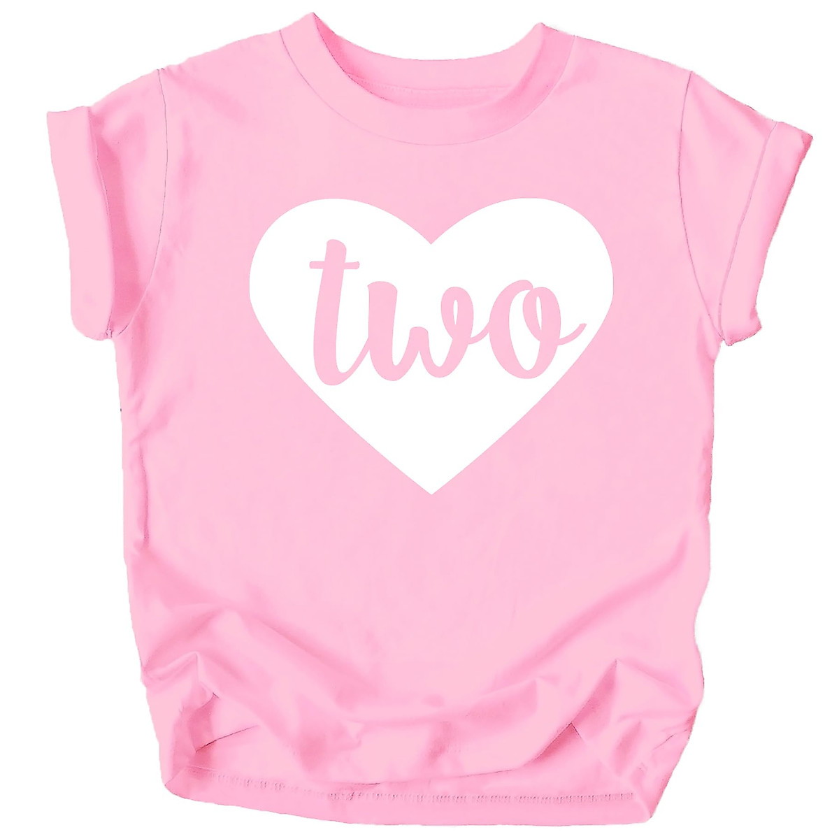 Two in Heart 2nd Birthday Girls Shirt for Toddler Girls Second Birthday Outfit White on Pink Shirt 2T