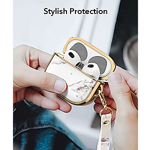 ESR Style Case Compatible with AirPods 3rd Generation (2021), Shockproof Protective Cover, Supports Wireless Charging, Stylish Case with Wrist Strap and Keychain Clip, Daydream Series, Marble