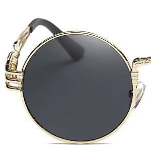 Dollger Round Sunglasses Black Steampunk Glasses Gold Metal Frame Mirror Lens Sunglasses