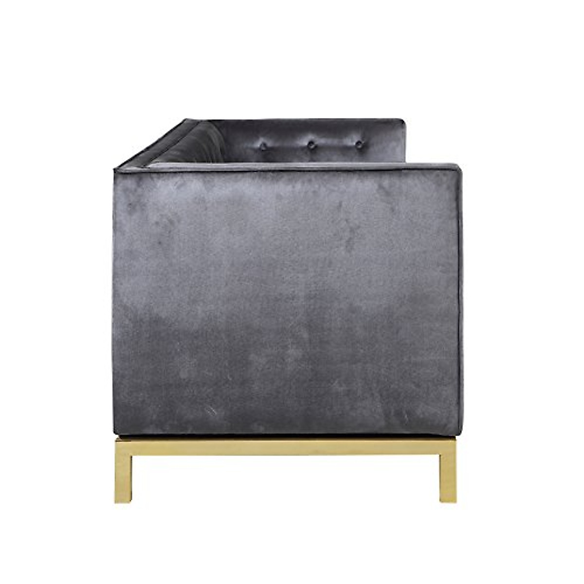 Iconic Home Dafna Club Sofa Sleek Elegant Tufted Velvet Plush Cushion Brass Finished Stainless Steel Brushed Metal Frame Couch, Modern Contemporary, Grey