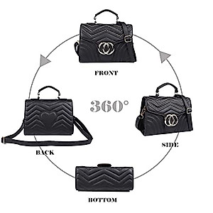 Quilted Crossbody Bags for Women Leather Shoulder Purse with Rivets Vegan Top Handle Satchel Bag lady Black