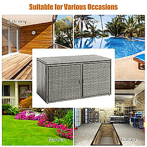 DORTALA Storage Box Patio Wicker Storage Bin Deck Box Cabinet w/Steel Frame, Deck Storage Container w/88 Gallon Capacity and Shelf for Furniture Tools in Garden Balcony Porch Yard, Gray