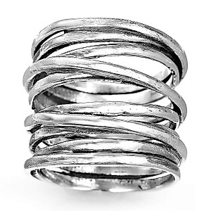 Boho-Magic 925 Sterling Silver Band Rings for Women Wide Wrap Statement Ring (7)