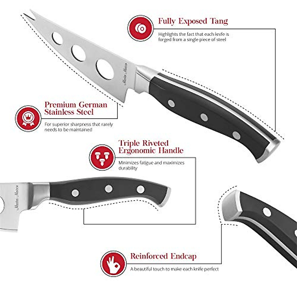 Master Maison 6-Piece Premium Cheese Knife Set | 6 Stainless Steel German Knives With Storage Box | Perfect For Charcuterie Boards And Cheese Platters | Charcuterie Accessories