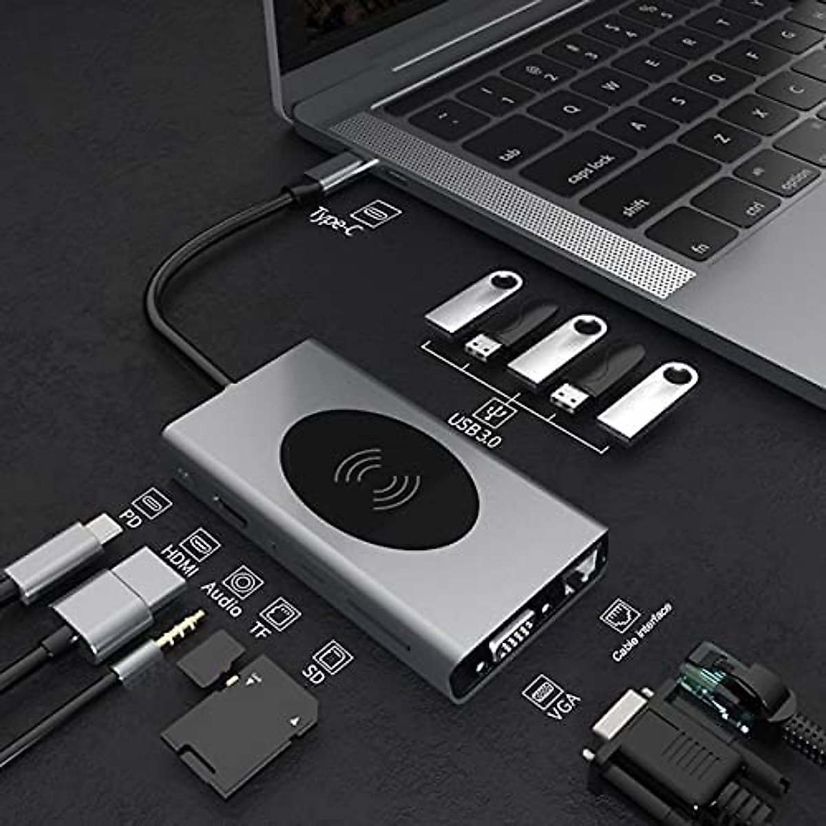 Feilx Ultra-Slim Data USB Hub, USB Type C Hub USB 3.0 Type-C Hub to HDMI Adapter 4K Thunderbolt 5 USB C Hub with TF SD Reader Slot PD