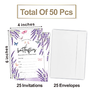 luixd Bridal Shower Invitations, 25 Purple Lavender & Butterfly Fill In Invites With Envelopes, Invitations For Newlyweds,Bridal Shower, Party Favor & Supplies - B10