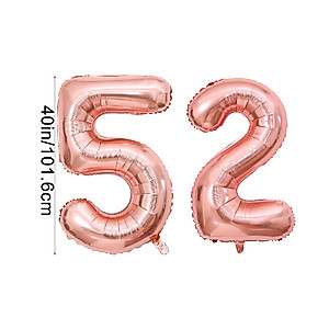 YFHVJTKO 40 Inch Number 52 Foil Balloons 52th Celebration Decorations for Happy 52th Birthday Party Wedding Bridal Shower Engagement Photo Shoot Anniversary Decoration, Number 52 Rose Gold Balloon