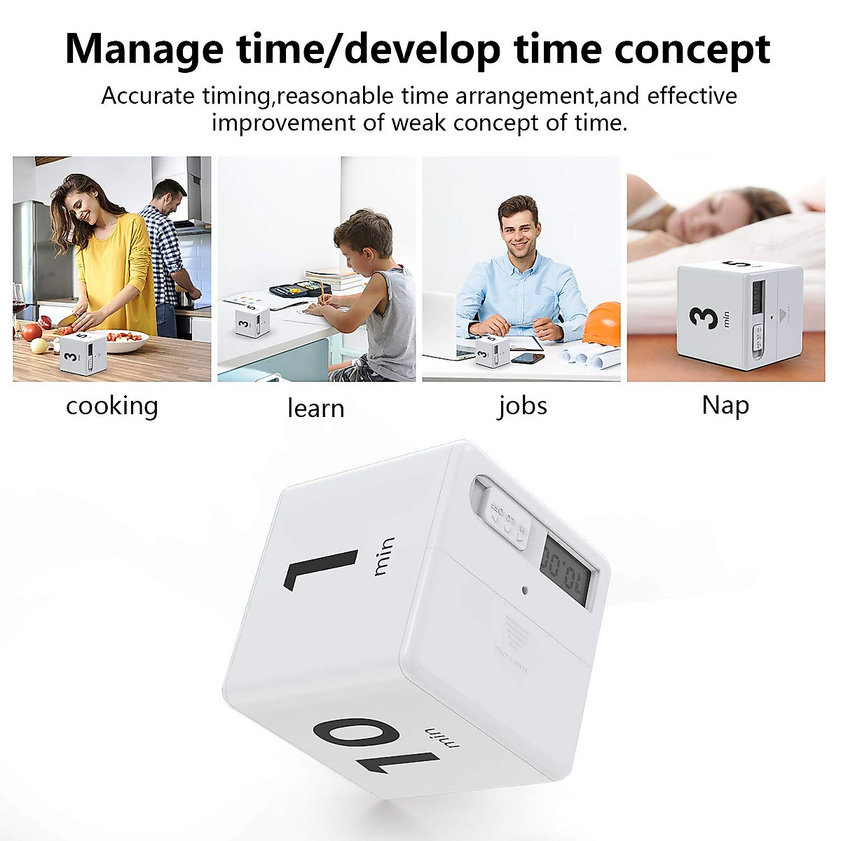 Cube Timer,Pretmess Gravity Flip Kitchen Timer for Time Management and Countdown Settings 1-3-5-10 Minutes