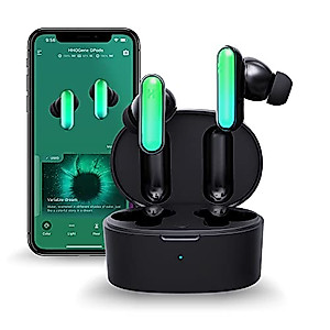 HHOGene GPods Premium Set,Wireless Earbuds with Light Control and 4 Earbuds Shells,Noise Cancelling Bluetooth Earphones with Immersive Sound,Fast Charging Case,Touch Control,Built-in Microphone,Black