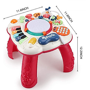 Tuko THISMY Learn and Groove Musical Table for Baby Toys 6 to 12 Months, Activity Table for 1 2 3 Years Old, 11.8×11.8×12.2 Inches (Red)