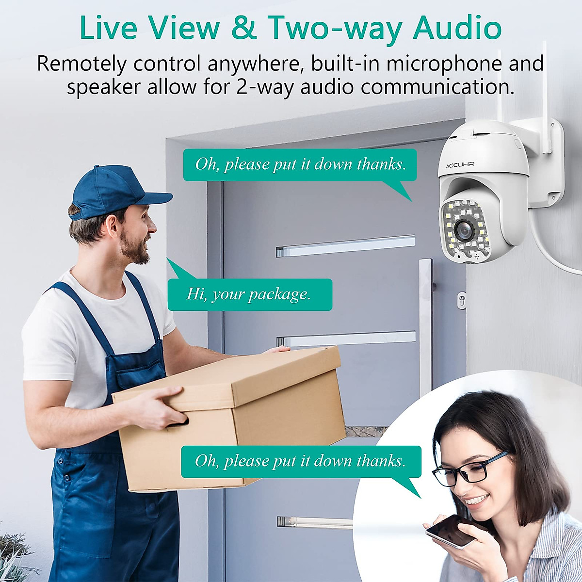 Security Camera Outdoor, 1080p Outside Surveillance Front Door IP Smart Cam with Night Vision, Motion Detection Sensor, Home CCTV for Phone App, Compatible with Alexa