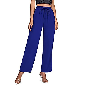 Umenlele Women's Casual Cotton Linen Drawstring Elastic Waist Pants Sport Yoga Jogger Trousers with Pockets Royal Blue X-Large