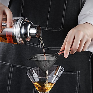 TeamFar Fine Mesh Strainer, 3.3’’ Stainless Steel Tea Strainer Bar Strainer Small Conical Cone Mesh Straine for Cocktail Coffee Juice, Healthy & Easy Clean, Long Handle & Hanging Loop, Black