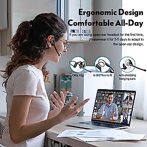 Aimopt Open Ear Headphones, Air Conduction Bluetooth Headset, Wireless Headphones with Noise-Canceling Microphone, Headset with Mic for Laptop Work, Study, Running and Driving