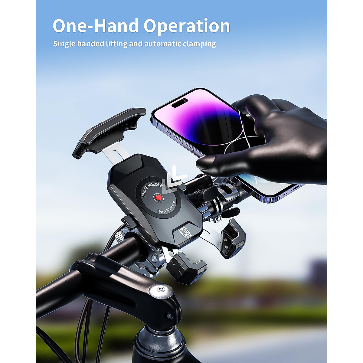 Kewig Motorcycle Phone Mount, Bike Phone Mount with Quick Install Handlebar Clamp, Scooter ATV Motorcycle Cell Phone Holder Cradle with Aluminum Alloy Sturdy Mounting Base, Fit for 4-7" Phones