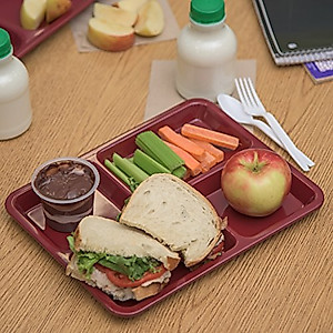 Carlisle FoodService Products Right Hand 4-Compartment Cafeteria / Fast Food Tray, 8.5" x 11", Dark Cranberry