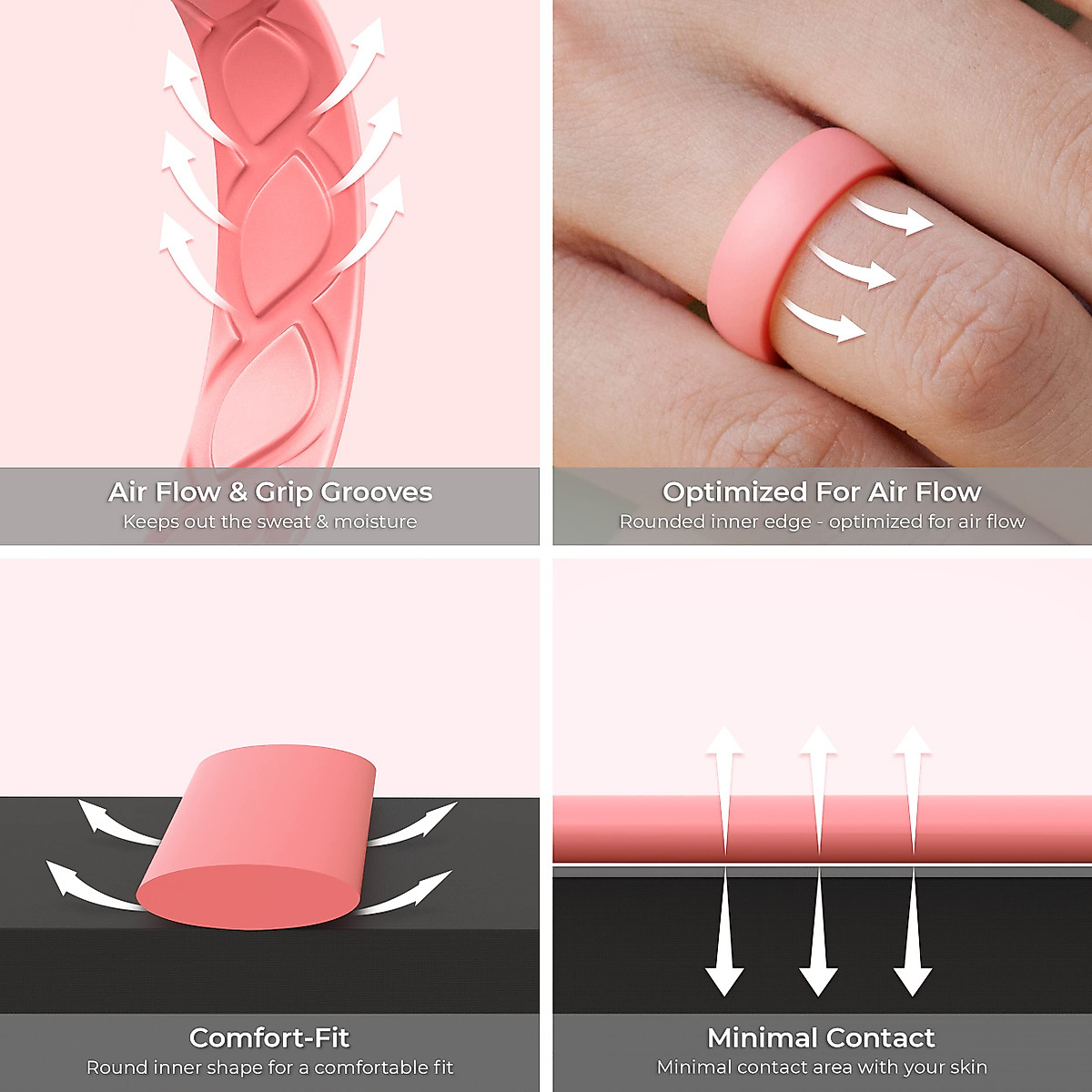 Saco Band Silicone Ring for Women - 6mm Width 1.8mm Thick (Pearl Silver A - Size 6.5-7 (17.35mm))