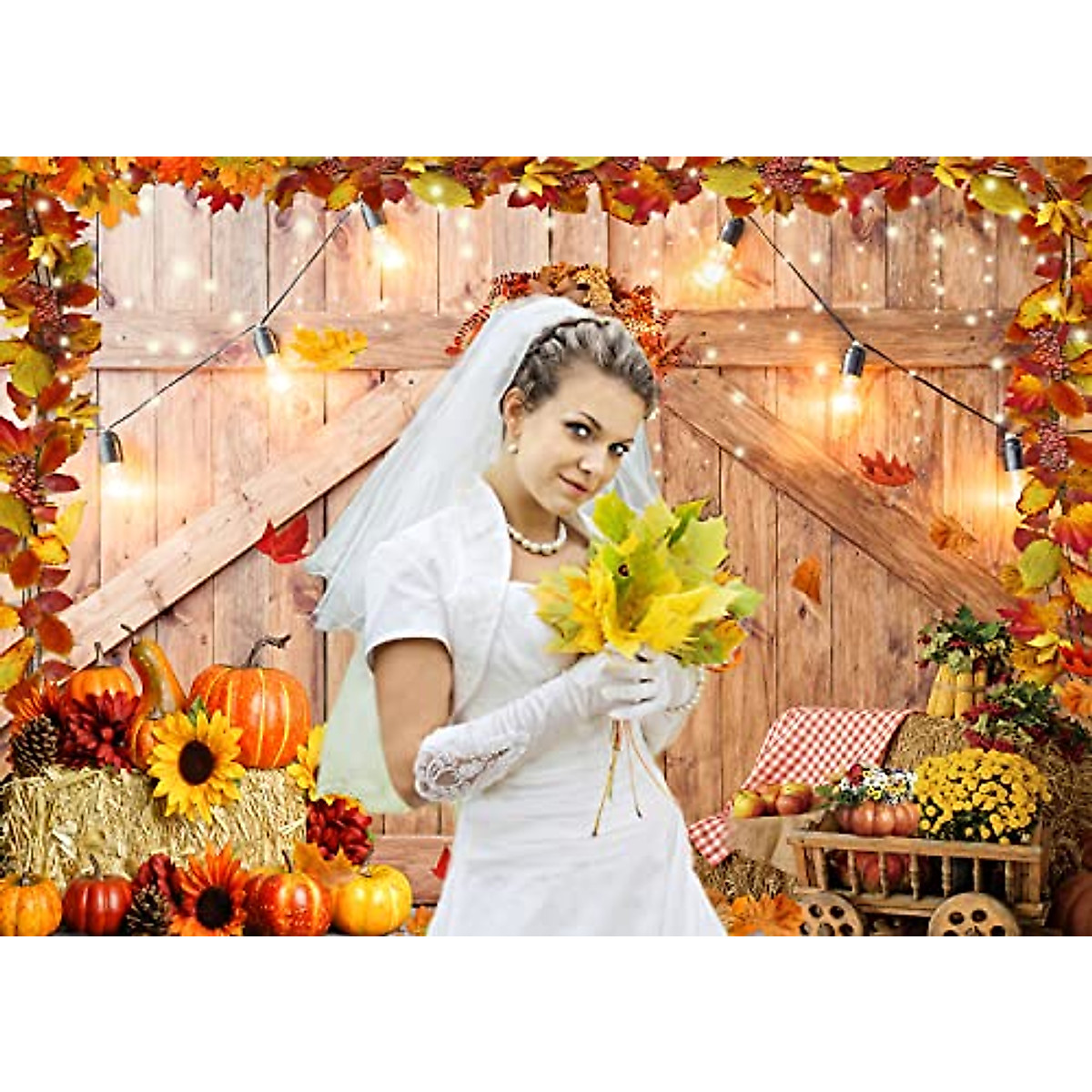 CYLYH 7x5FT Fall Thanksgiving Backdrop Autumn Pumpkin Harvest Barn Door Background Thanksgiving Banner Decoration Fall Rustic Farm Door Photography Backdrop CY582