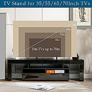 Vinctik 6&Fox LED Black TV Stand - Modern Entertainment Center with 2 Storage Drawers, LED Light, High Glossy Console, Media Furniture (65inch)