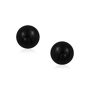 Simple Gemstone Black Onyx Round Ball Stud Earrings For Women .925 Sterling Silver 10MM